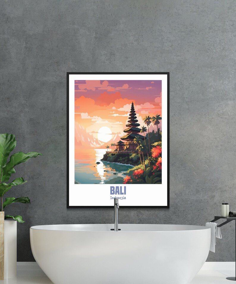 Beautiful Bali Landscape Wall Art Print, Sunset Over Ocean With ...