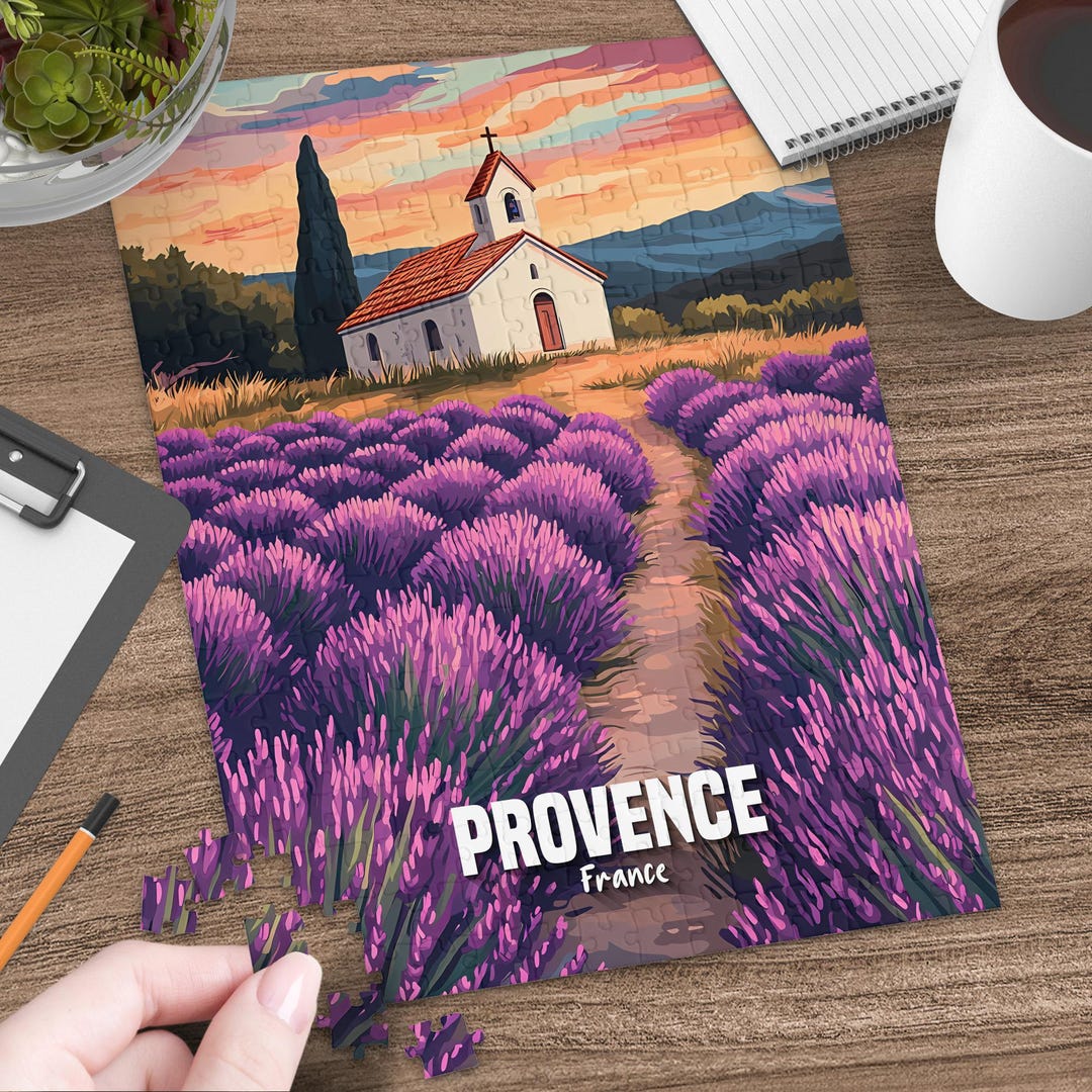 Provence Lavender Field Puzzle, French Countryside Church Jigsaw Puzzle ...