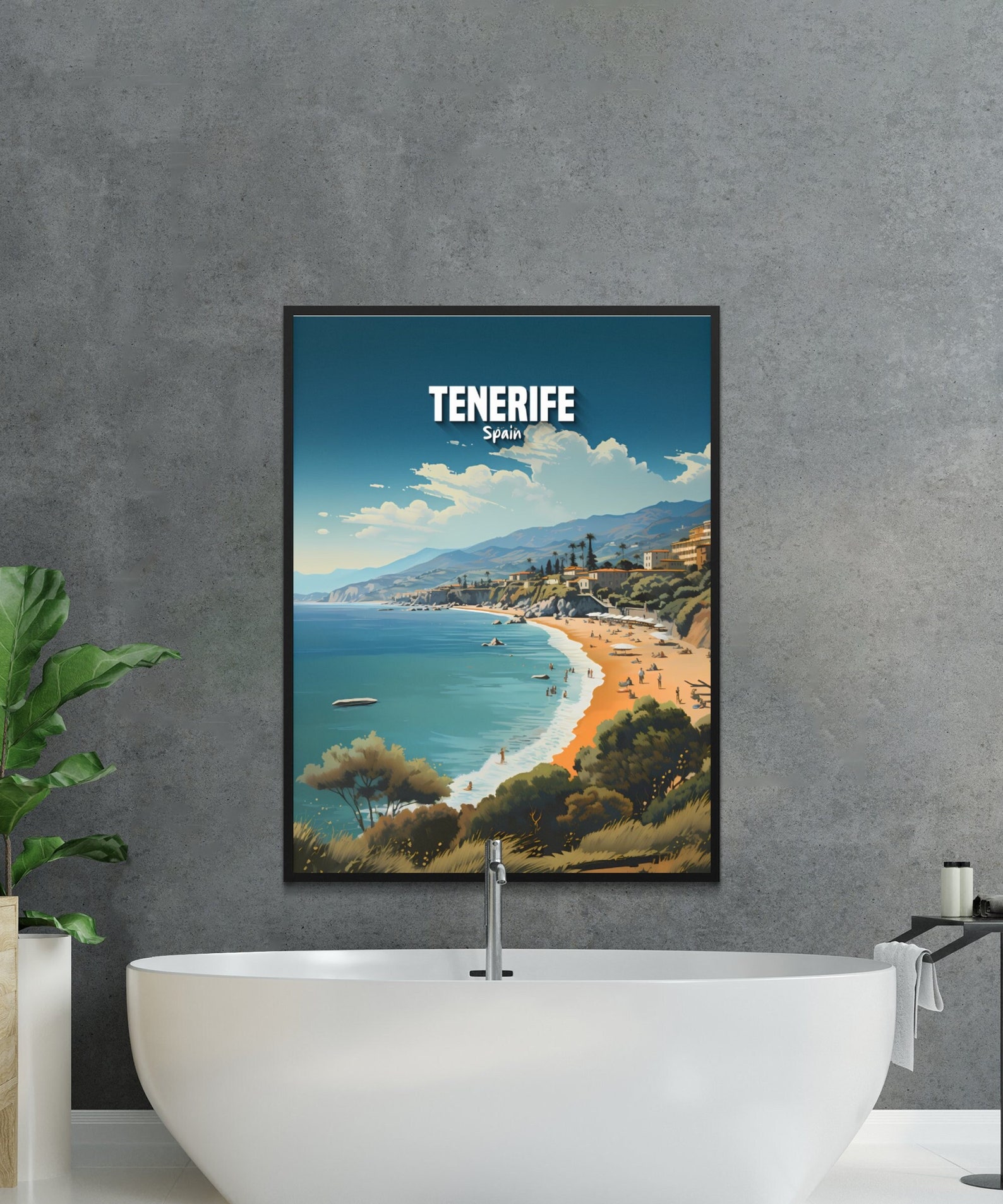 Vintage Tenerife Beach Poster Art Print - Tropical Scenic Wall Decor ...