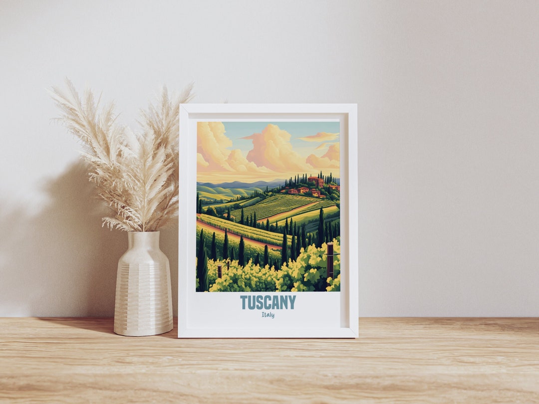 Tuscany Italy Landscape Wall Art Print, Sunset Over Tuscan Hills ...