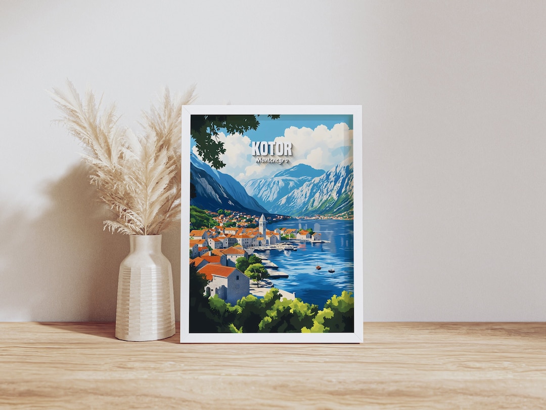 Scenic Kotor Montenegro Wall Art Print, Coastal Village Landscape ...