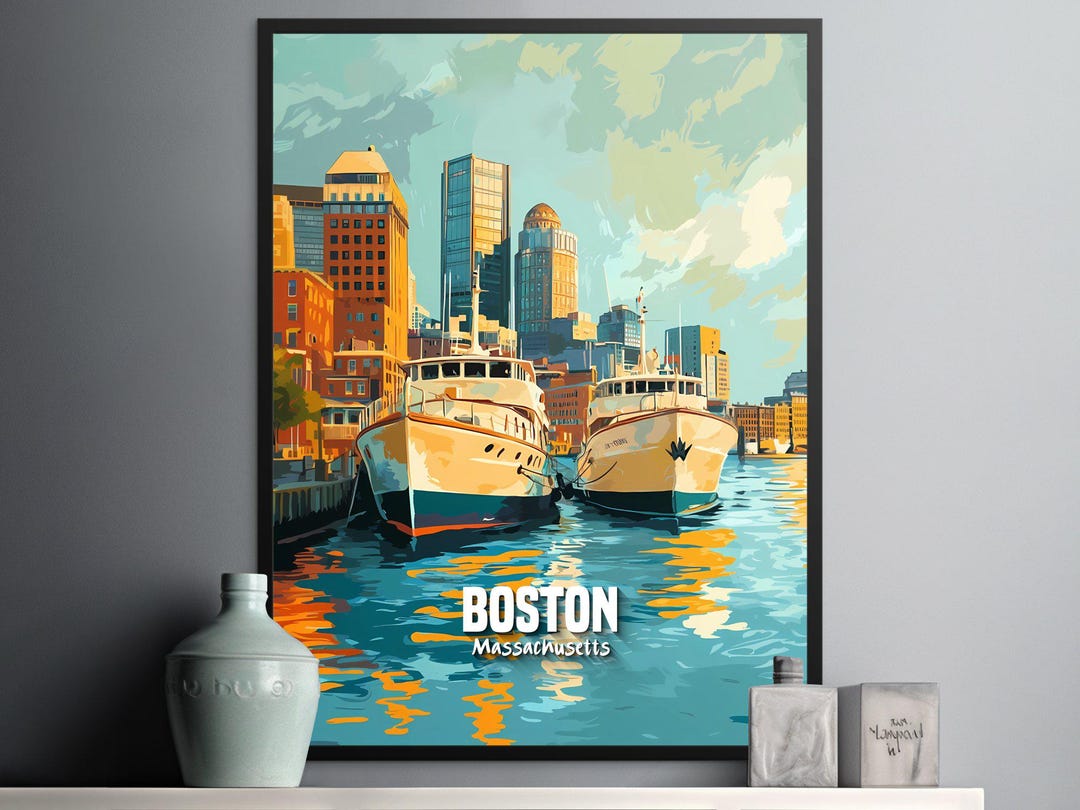 Boston Harbor Scene Wall Art, Cityscape Print of Boston, MA, Coastal ...