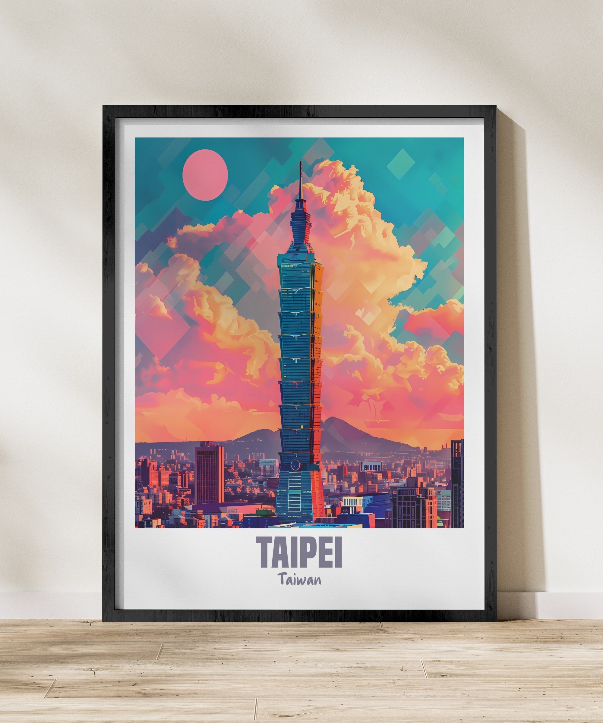 Taipei Cityscape Wall Art, Taiwan Skyline Print, Urban Landscape Poster ...