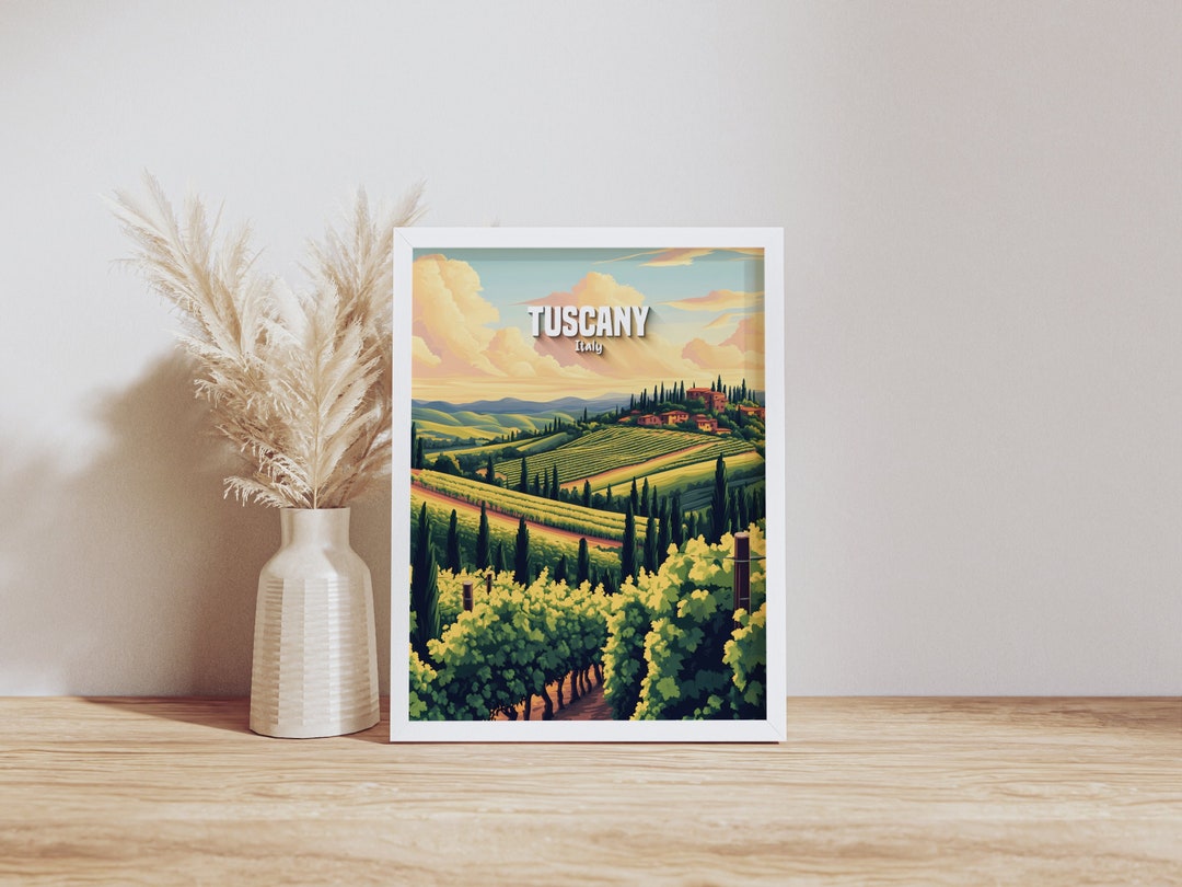 Tuscany Italy Landscape Wall Art, Italian Countryside Vineyard Poster ...