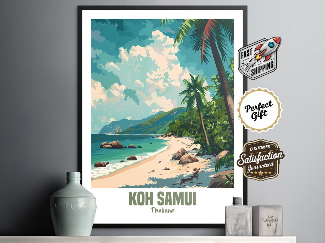 Koh Samui Poster, Beach Print, Thailand Wall Art, Coastal Decor ...