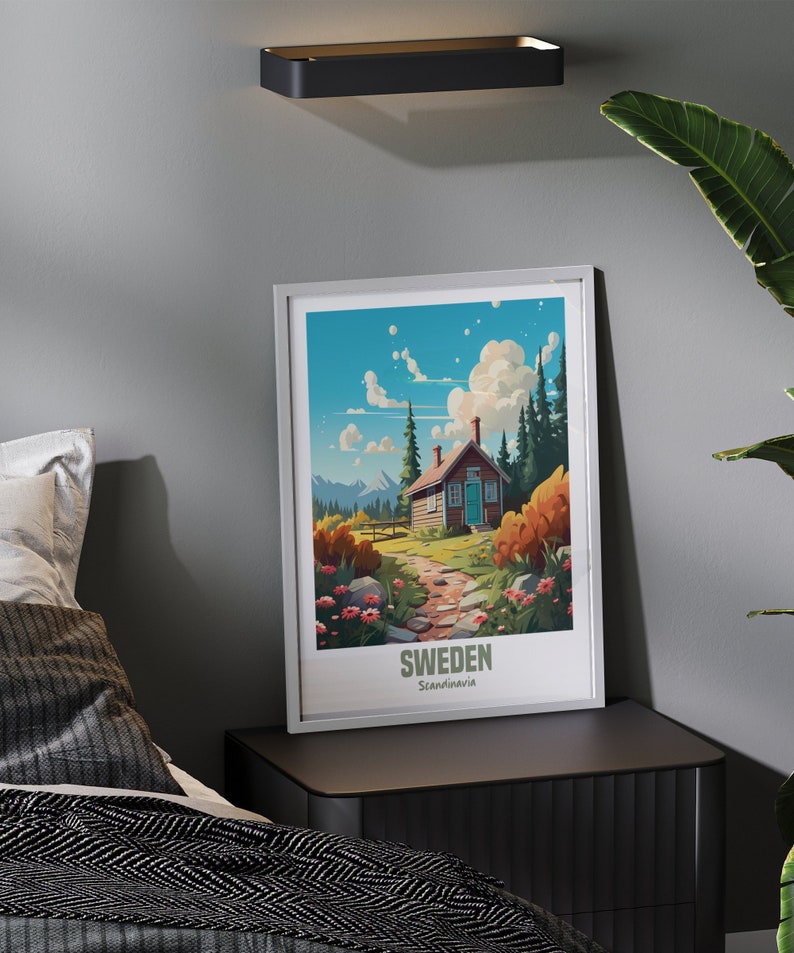 Beautiful Scandinavian Landscape Wall Art Print Featuring a Cozy ...
