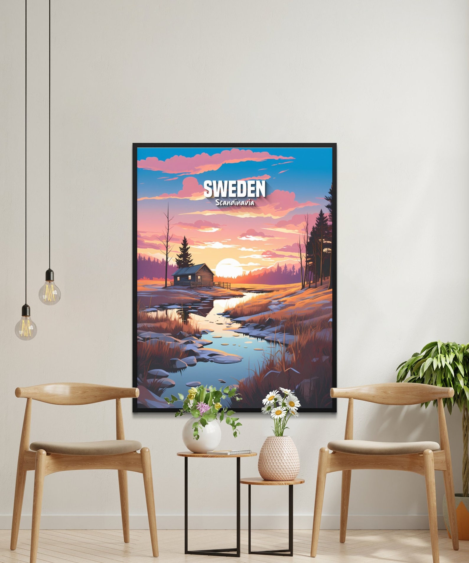Stunning Sweden Wall Art, Colorful Scandinavian Poster With Nature and ...