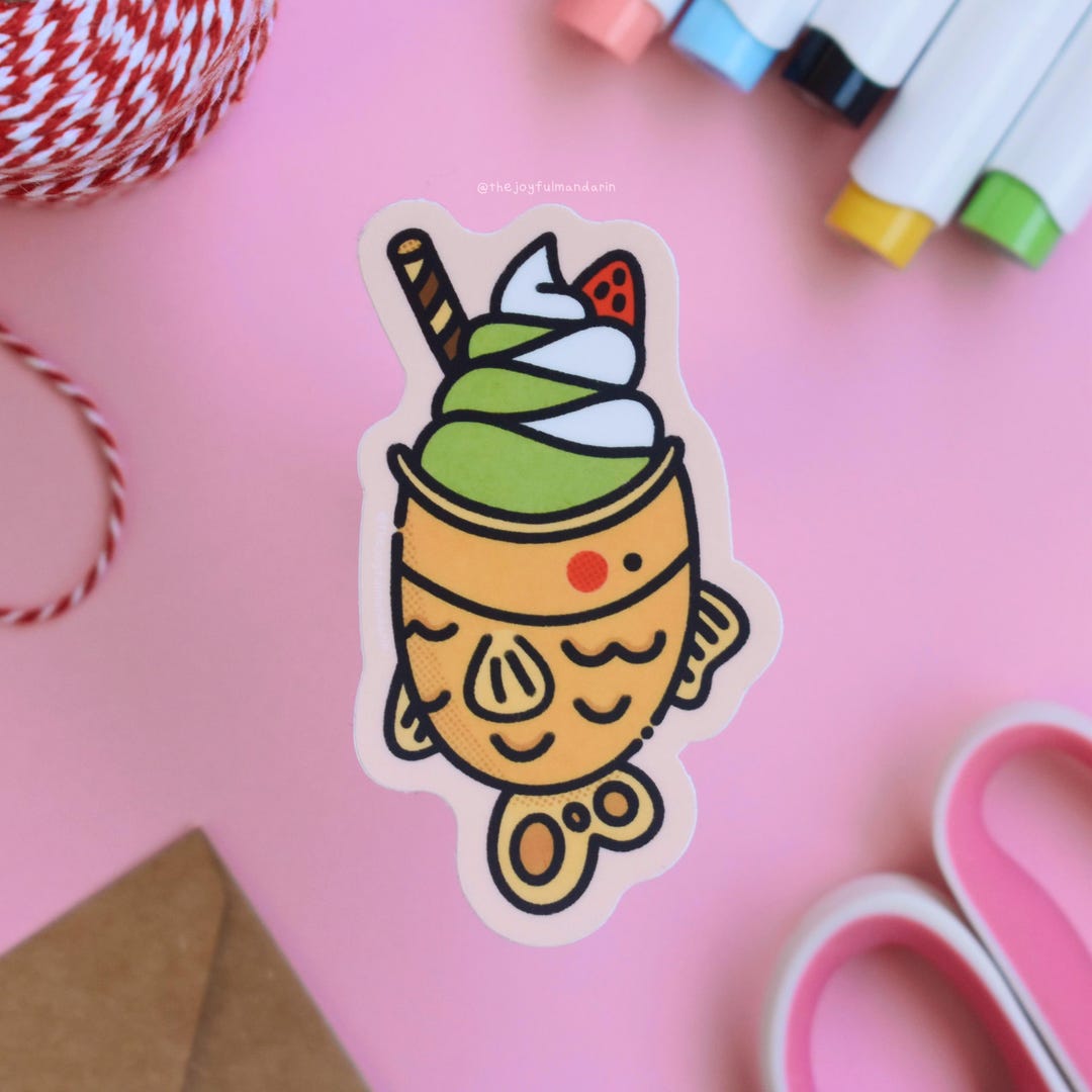 Taiyaki Vinyl Sticker, Asian Street Food Water Bottle or Journal Decal ...
