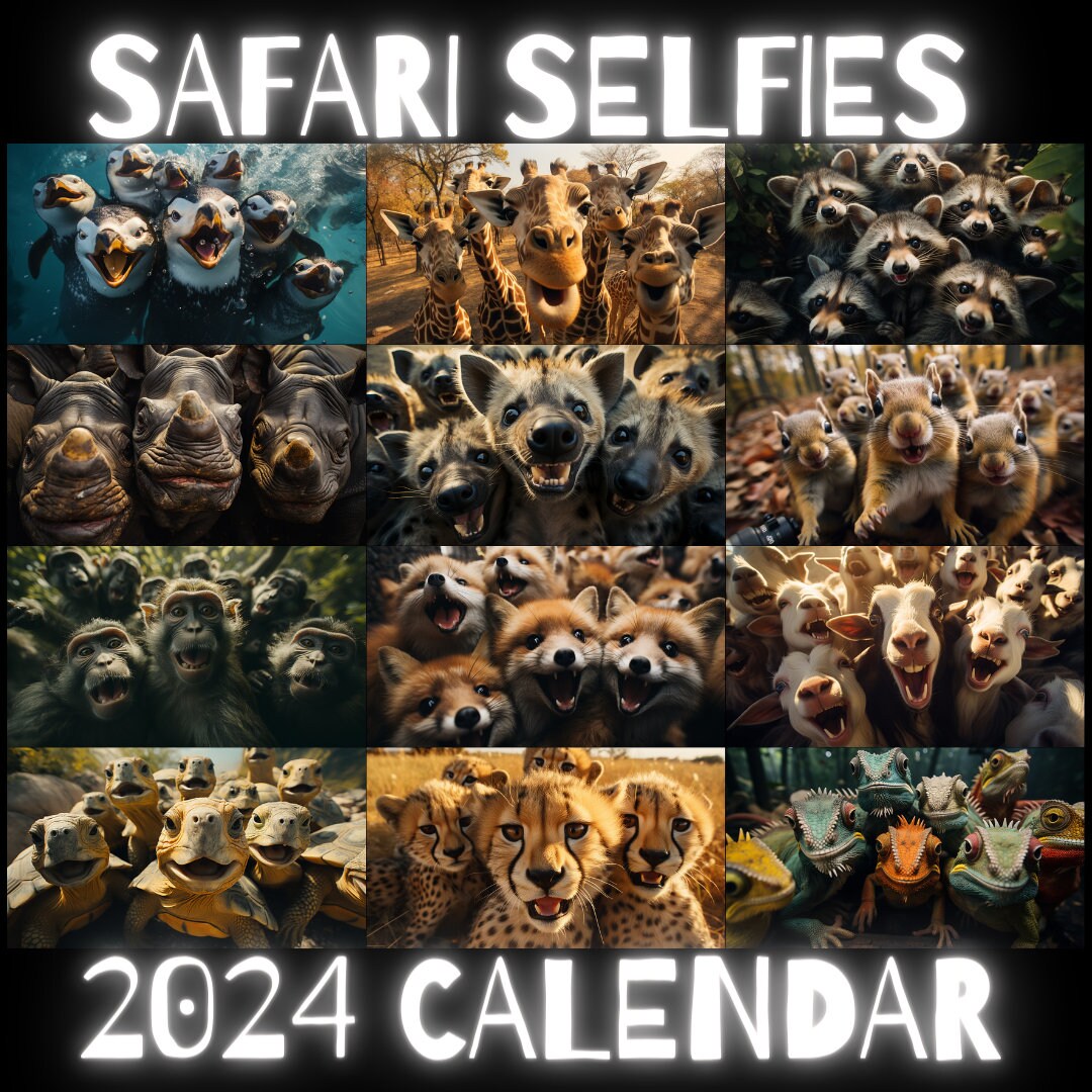 Safari Selfie Calendars 2024, A3 & A4 Hanging Calendars, Funny Calendar ...