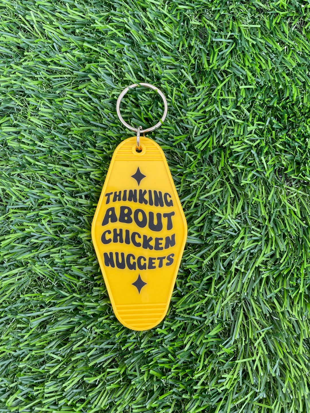 Thinking About Chicken Nuggets Motel Keychain Retro Keychain Yellow