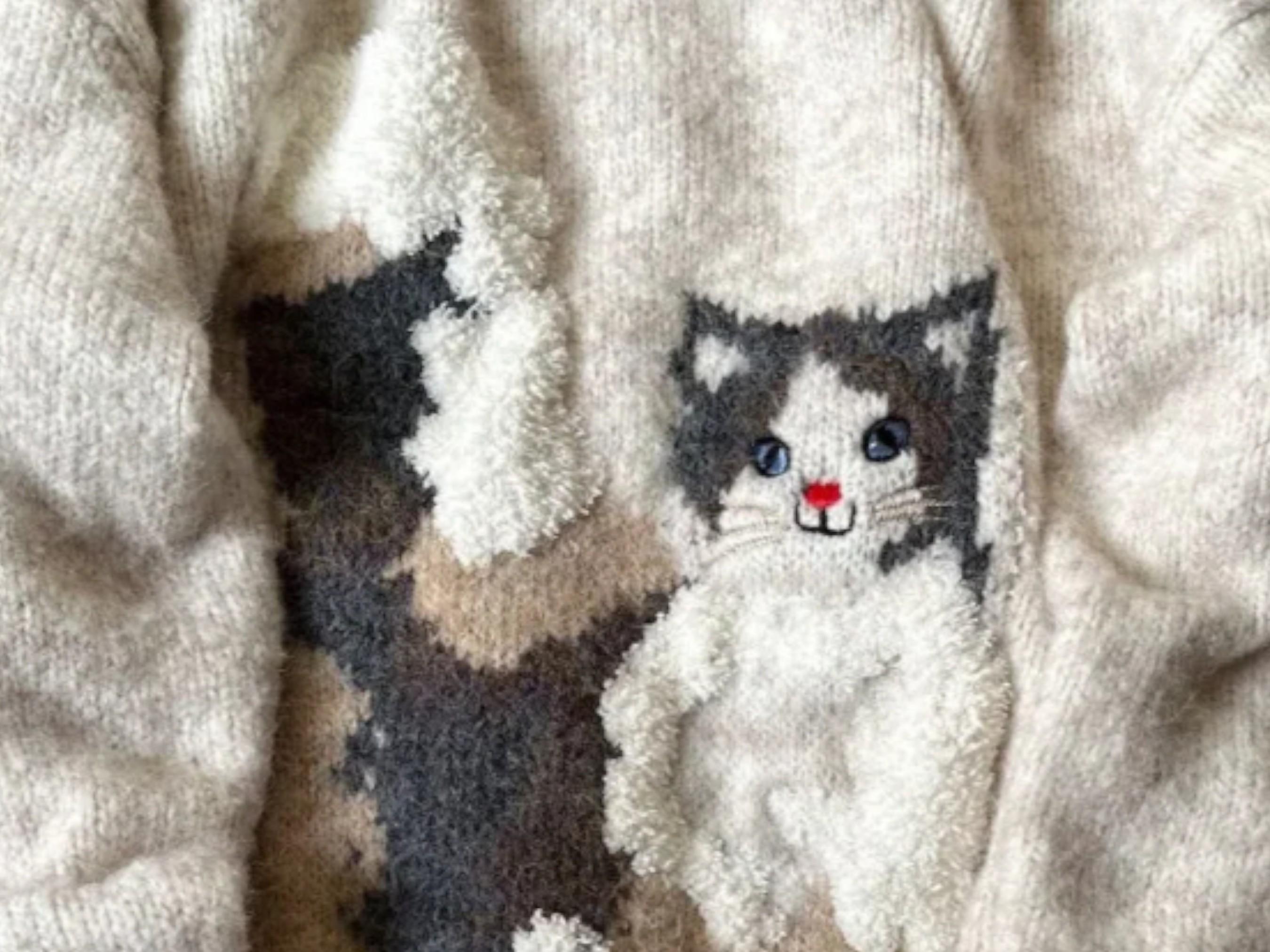 Kawaii Cartoon Cat Sweater | Women's Harajuku Knit Pullover | Cute Long ...