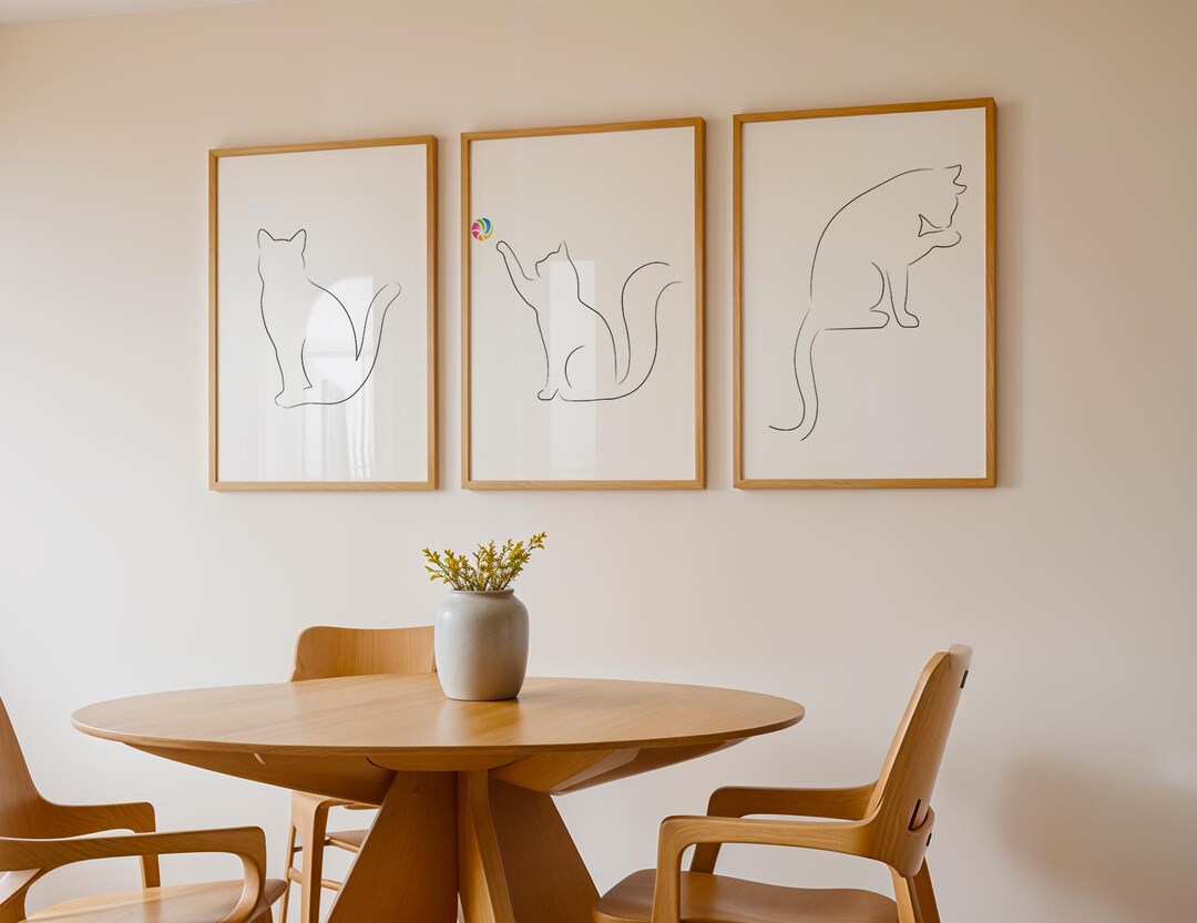 Minimalist Cat Line Art Prints (set of 3) – Modern Home Decor (digital ...