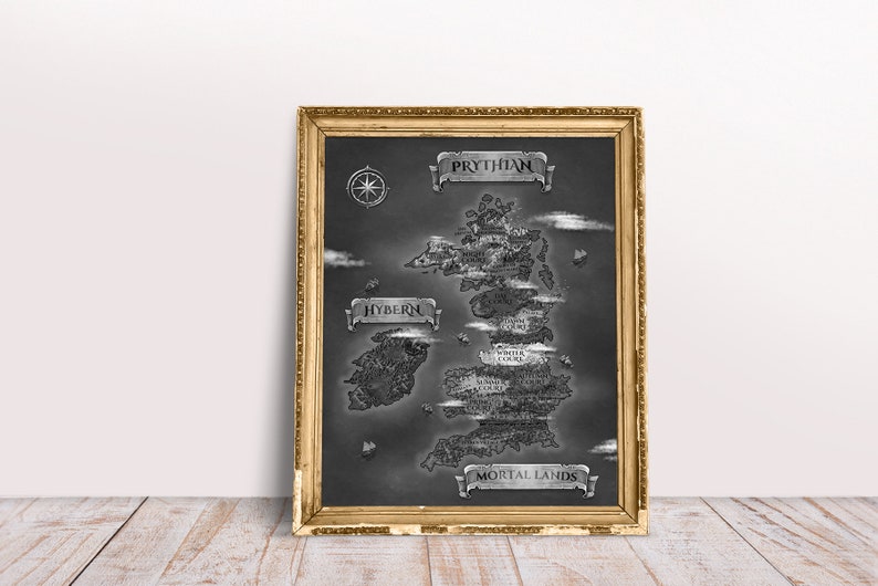 Prythian Map, Prythian Poster, Black and White Poster, Prythian Wall ...
