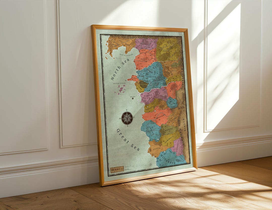 Witcher World Map Printable, Northern Kingdoms, Vintage RPG Decor ...