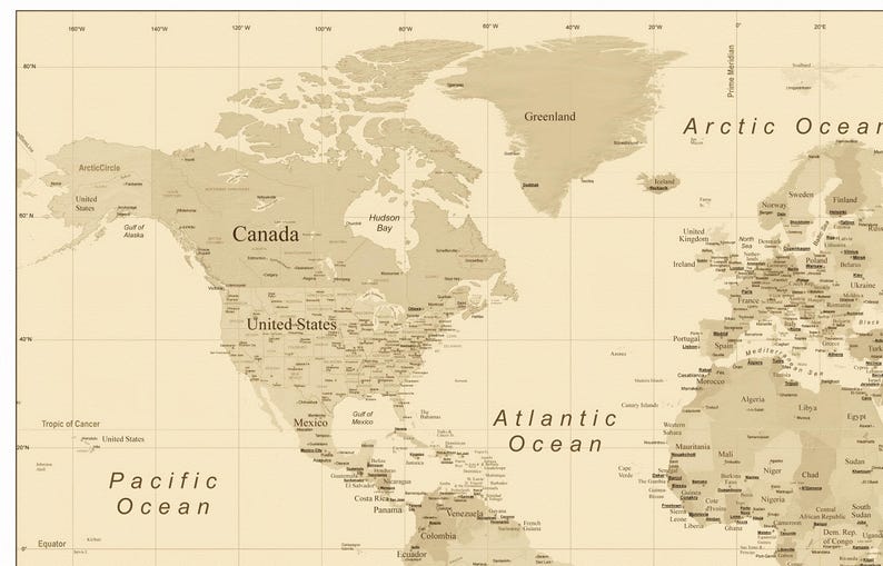 Sepia World Map Print: Vintage Geography Art (digital Download) - Etsy