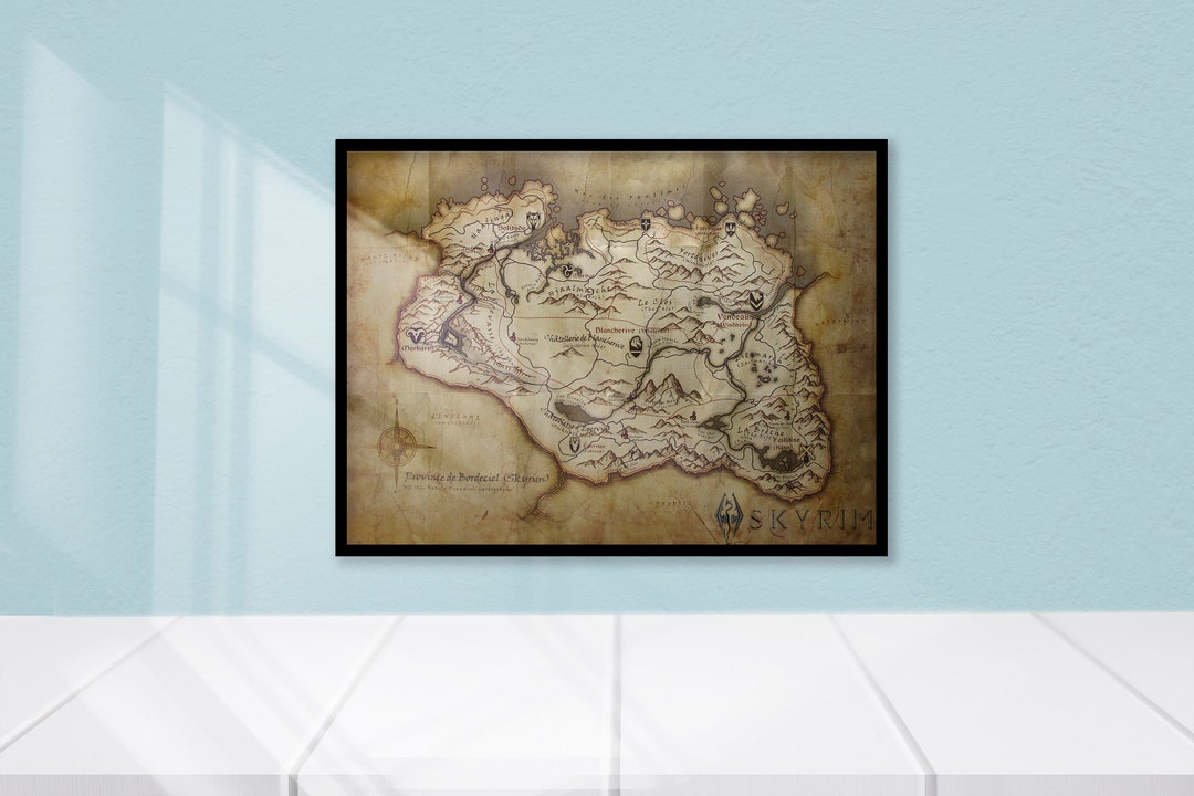Skyrim Video Game Inspired Wall Art World Map, Gift for Gamers - Etsy