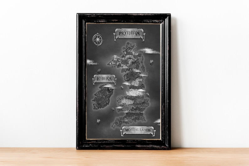 Prythian Map, Prythian Poster, Black and White Poster, Prythian Wall ...