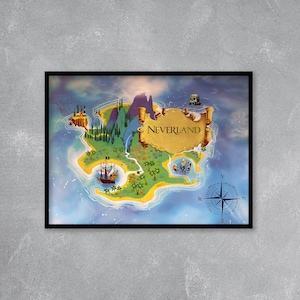 Neverland Map Print: Vintage Never Island Wall Art (digital Download ...