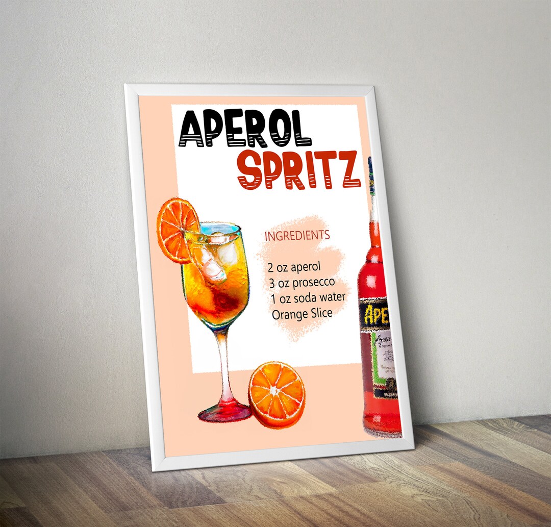 Vibrant Aperol Spritz Bar Cart Decor, Kitchen Wall Art Print - Etsy