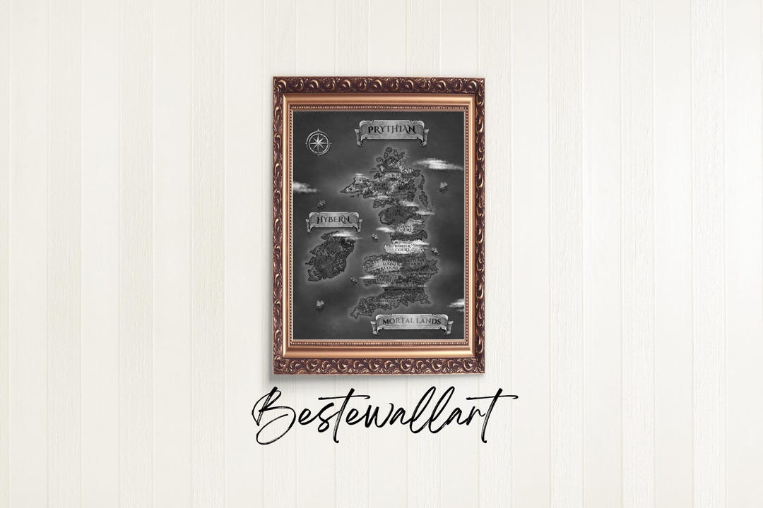 Prythian Map, Prythian Poster, Black and White Poster, Prythian Wall ...