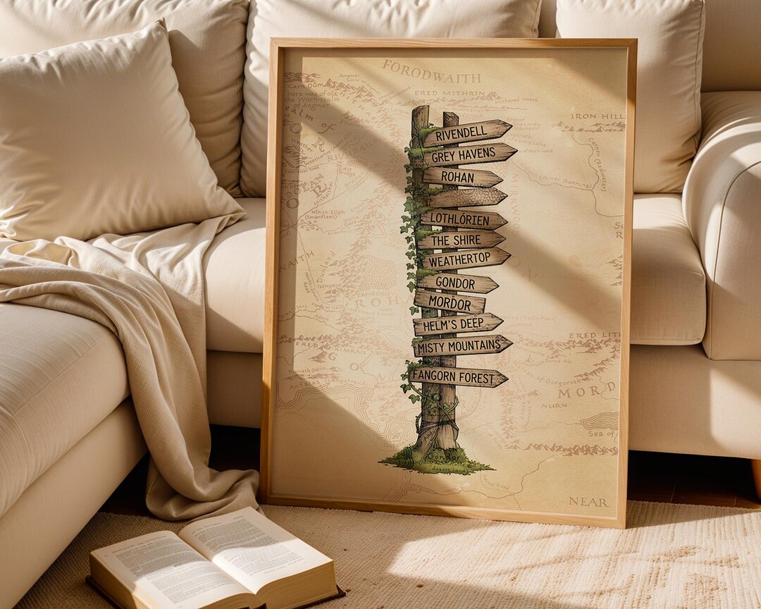 Middle Earth Map Signpost Art: Fantasy Travel Poster (digital Download ...