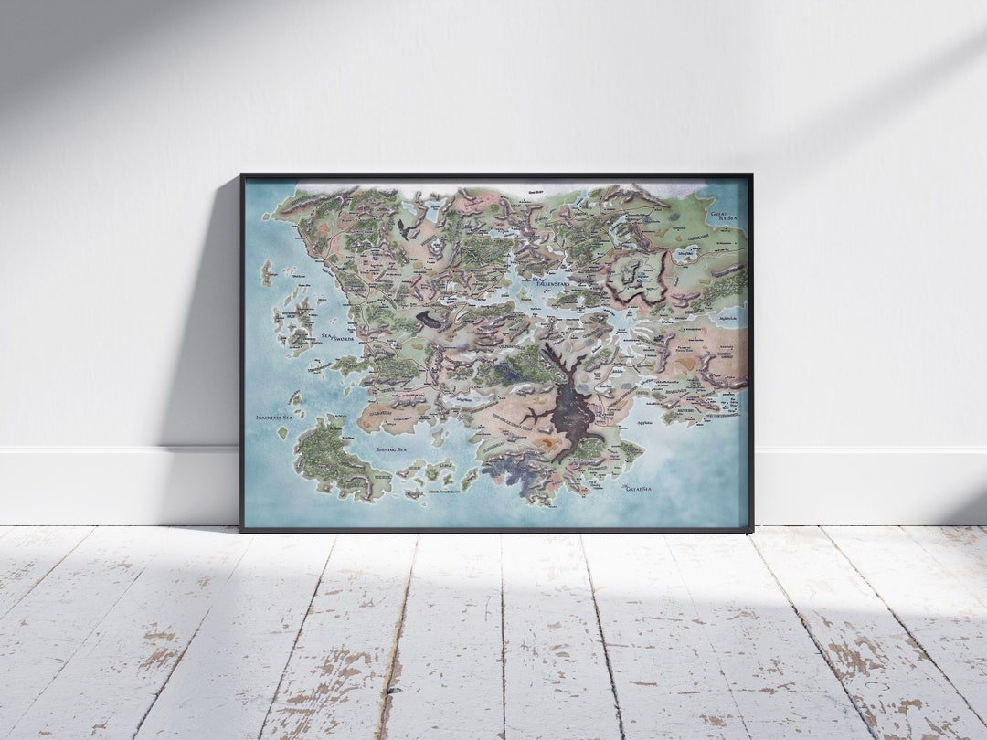 Fantasy Wall Art, Dungeons & Dragons Map Poster, Forgotten Realms Wall ...