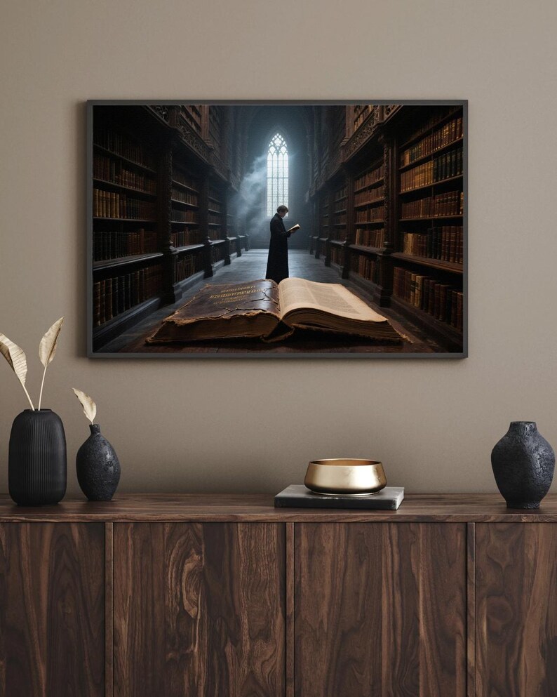 Gothic Library Print | Dark Academia Scholar, Vintage Book Decor ...