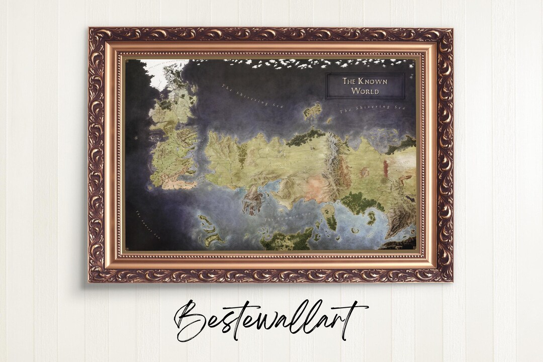 Westeros Map Art, Game of Thrones Map Wall Art, Vintage Map Decor Print ...