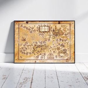 Harry Map Poster, Magical World Map, Vintage Wall Decor, Harry World ...