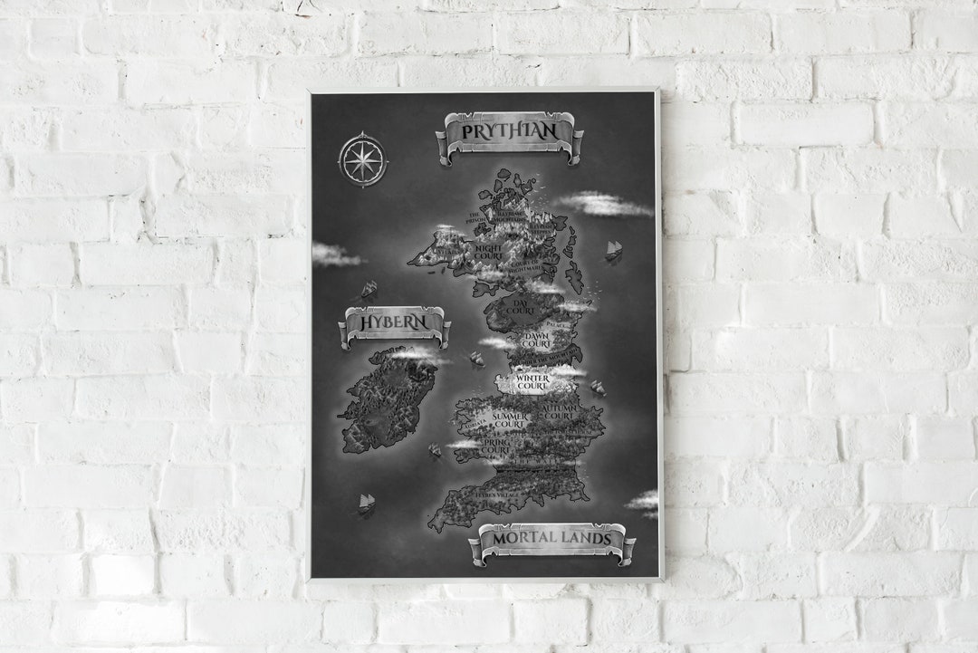 Mapa Prythian, Cartel Prythian, Cartel en blanco y negro, Arte de la ...
