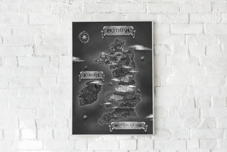 Prythian Map, Prythian Poster, Black and White Poster, Prythian Wall ...