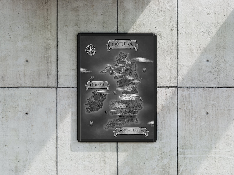 Prythian Map, Prythian Poster, Black and White Poster, Prythian Wall ...