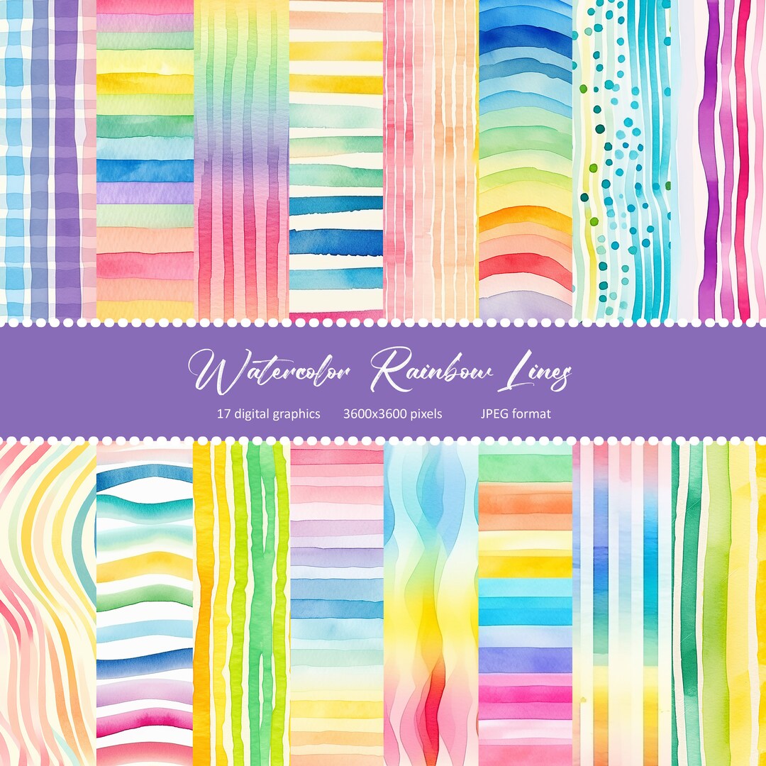 Watercolor Rainbow Lines Digital Images, Rainbow Lines Craft Paper ...