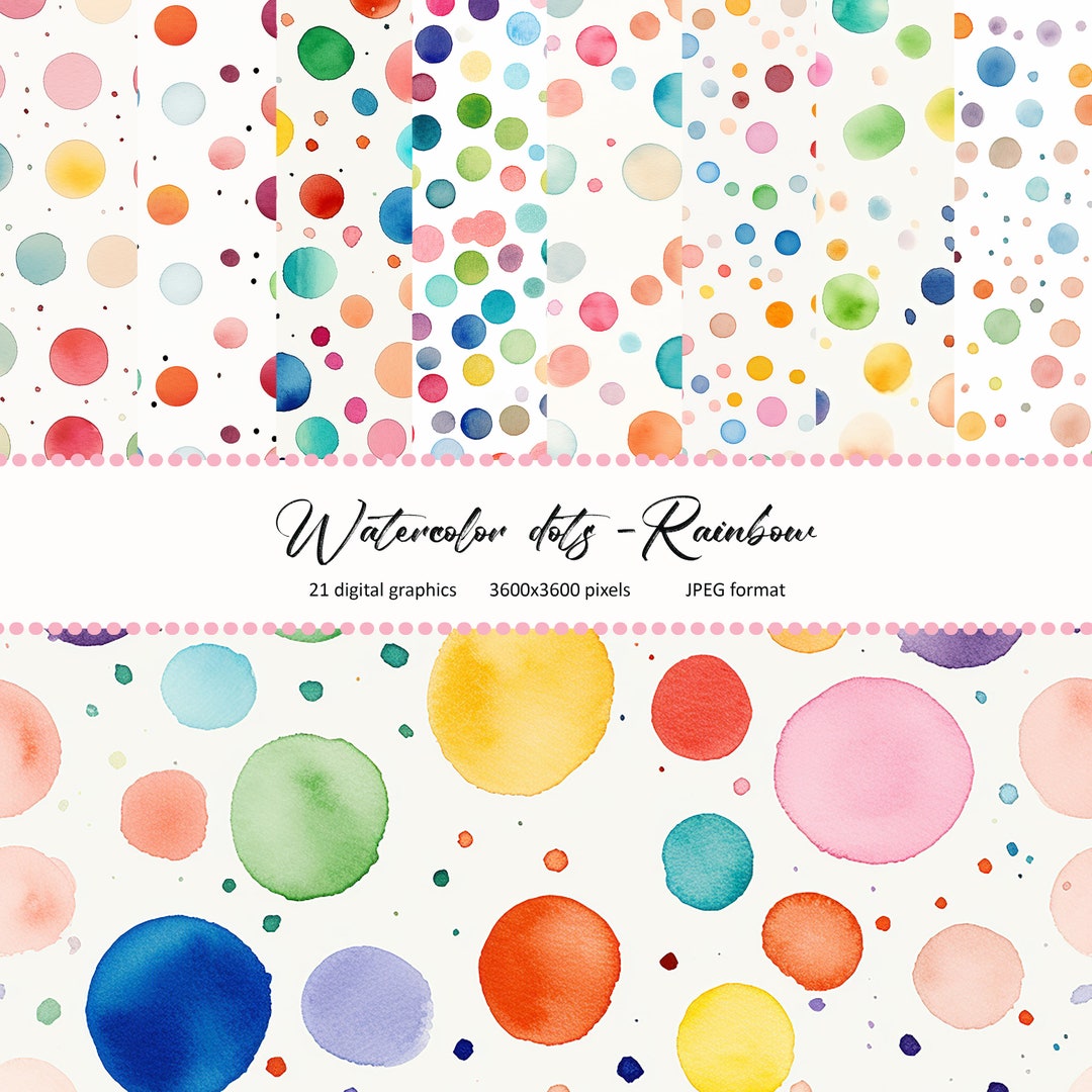Rainbow Watercolor Painting Dots Digital Images, Watercolor Dots Craft ...