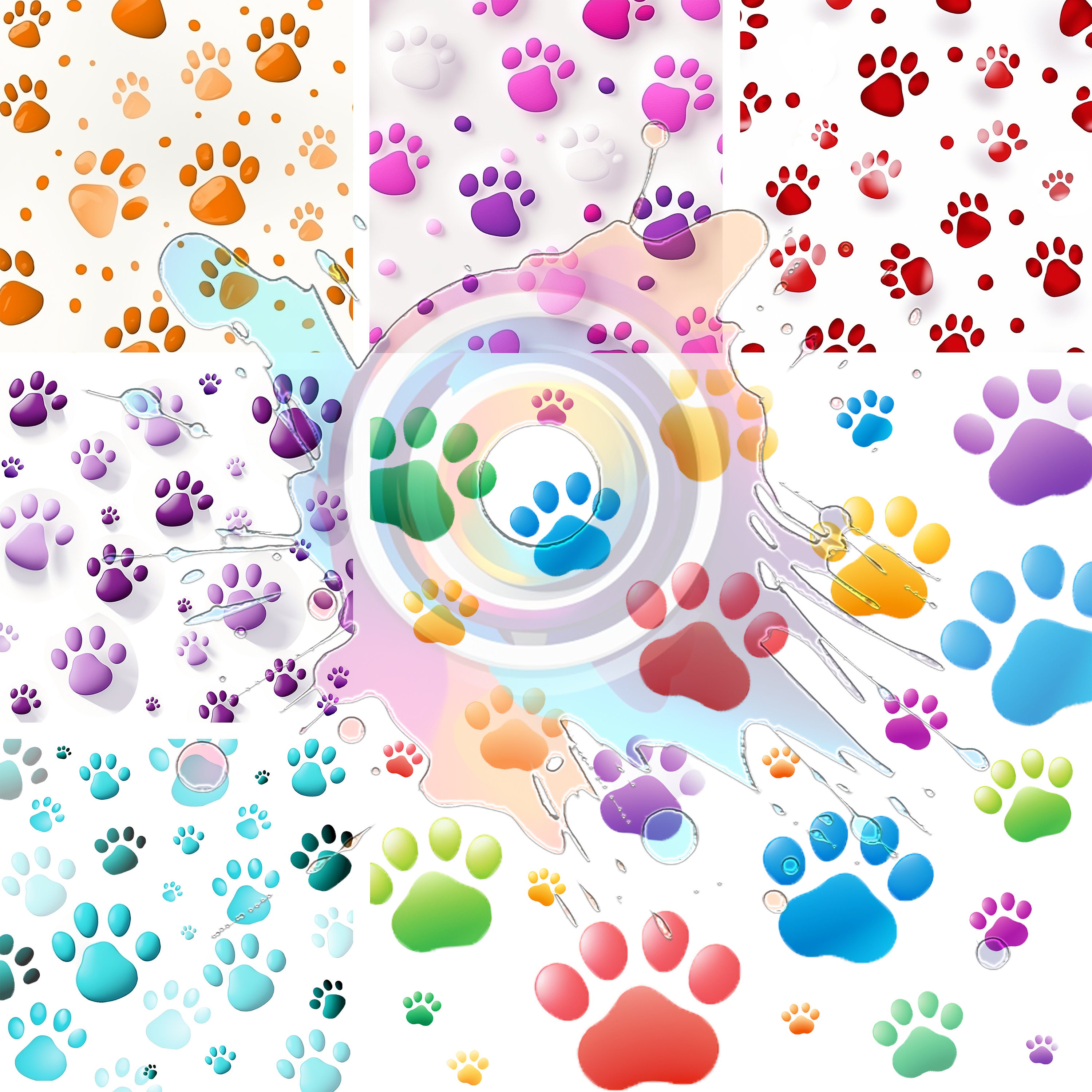 Dog Paw Prints, Digital Images, Craft Paper, Multicolor, Illustration ...