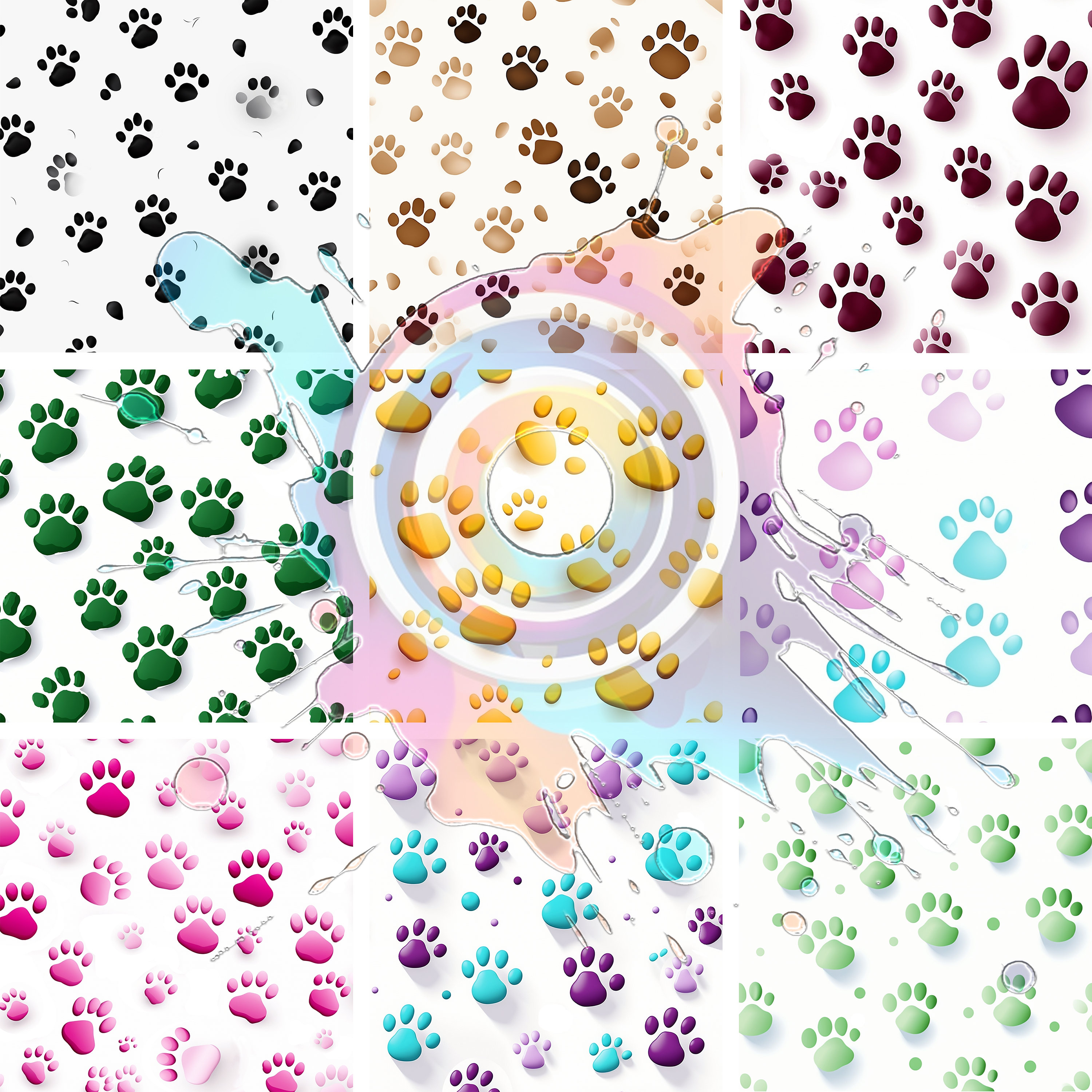 Dog Paw Prints, Digital Images, Craft Paper, Multicolor, Illustration ...