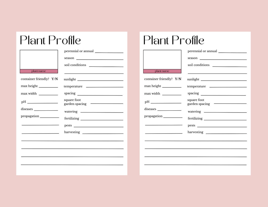 Printable Plant Profile Sheets, Plant Profile Pages, Plant Care Sheet ...