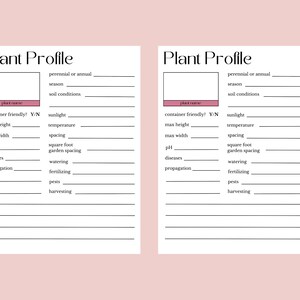 Printable Plant Profile Sheets, Plant Profile Pages, Plant Care Sheet ...