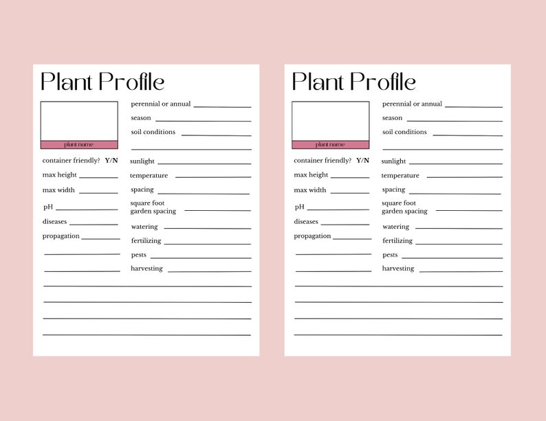 Printable Plant Profile Sheets, Plant Profile Pages, Plant Care Sheet ...