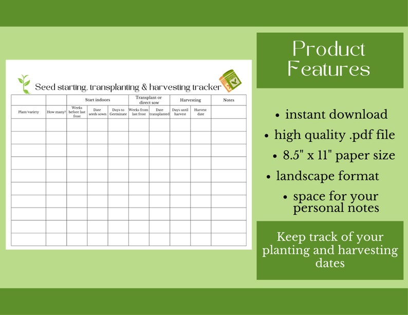Garden Journal Pages, Seed Starting Chart, Gardening Log, Garden ...