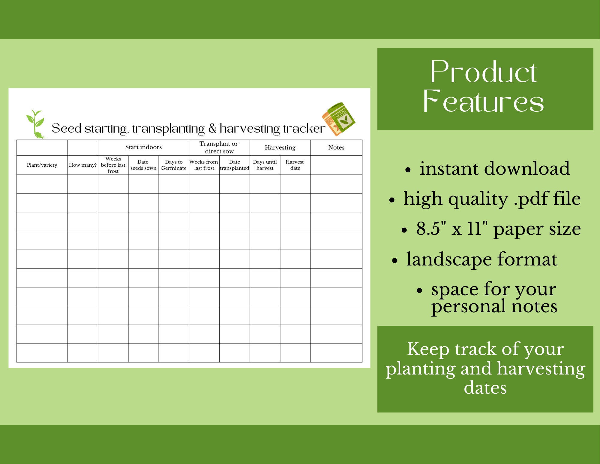 Garden Journal Pages, Seed Starting Chart, Gardening Log, Garden ...