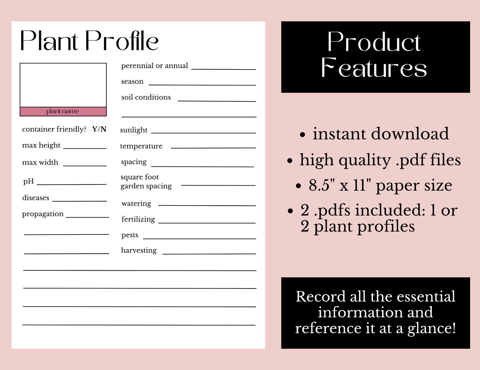 Printable Plant Profile Sheets, Plant Profile Pages, Plant Care Sheet ...
