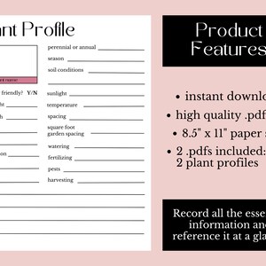 Printable Plant Profile Sheets, Plant Profile Pages, Plant Care Sheet ...