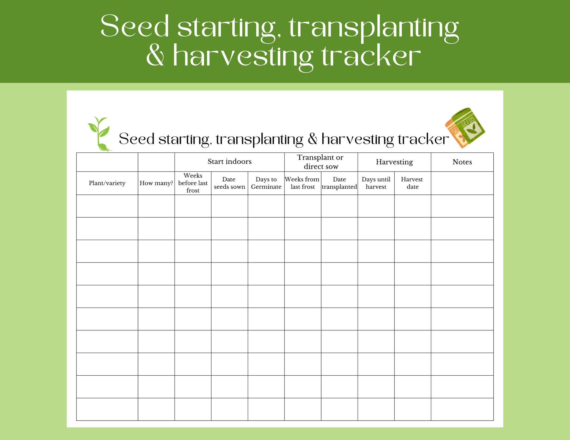 Garden Journal Pages, Seed Starting Chart, Gardening Log, Garden ...