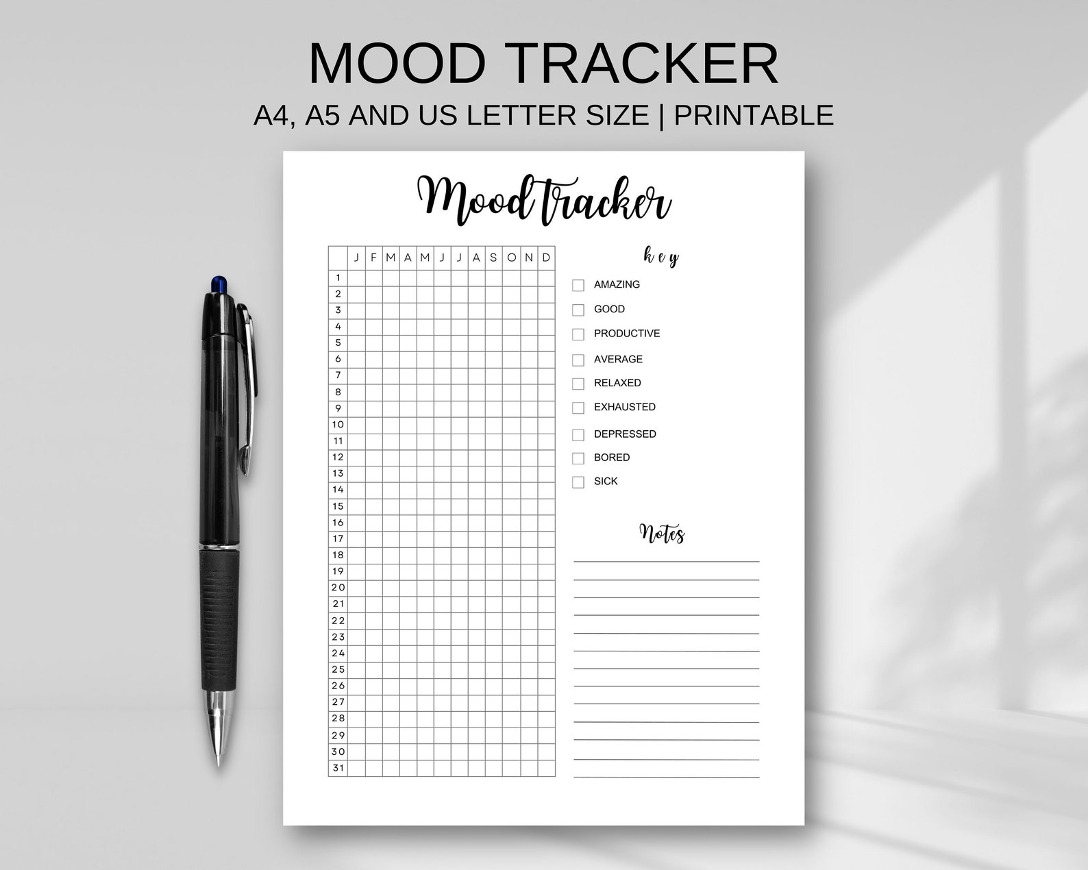 Digital Mood Tracker PDF | Printable Yearly Mood in Pixels | Feelings ...