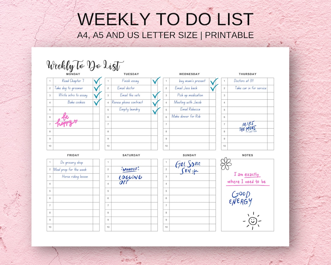 Weekly to Do List Printable | Weekly Task List | Weekly Planner ...