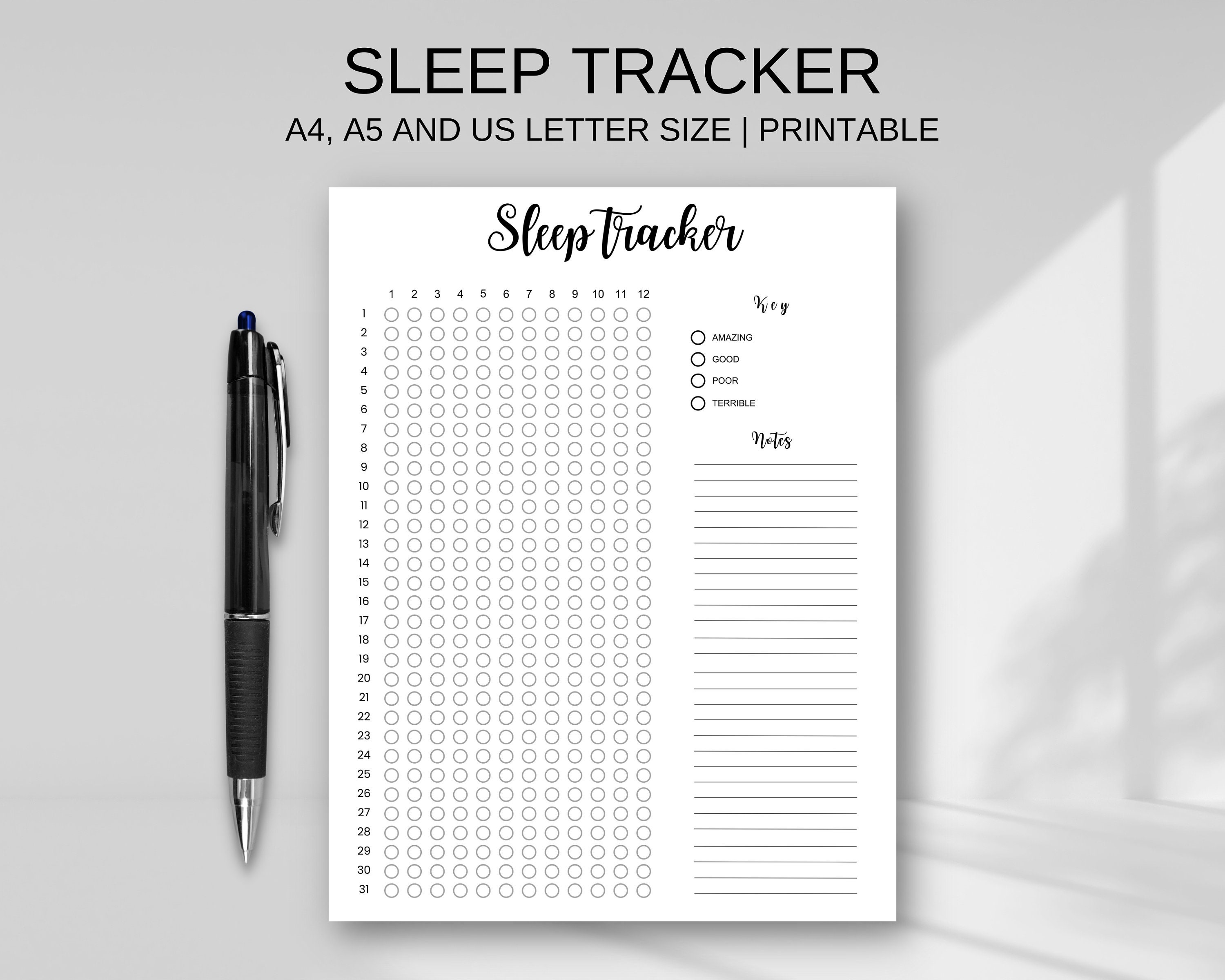 Printable Sleep Tracker Chart Log Sleep Hours Monthly Sleep Log PDF ...