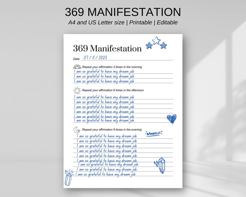 Digital 369 Manifestation Journal Insert | Printable PDF for Law of ...