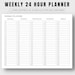 24 Hour Weekly Schedule Printable PDF | 5 Day Week at a Glance Planner ...