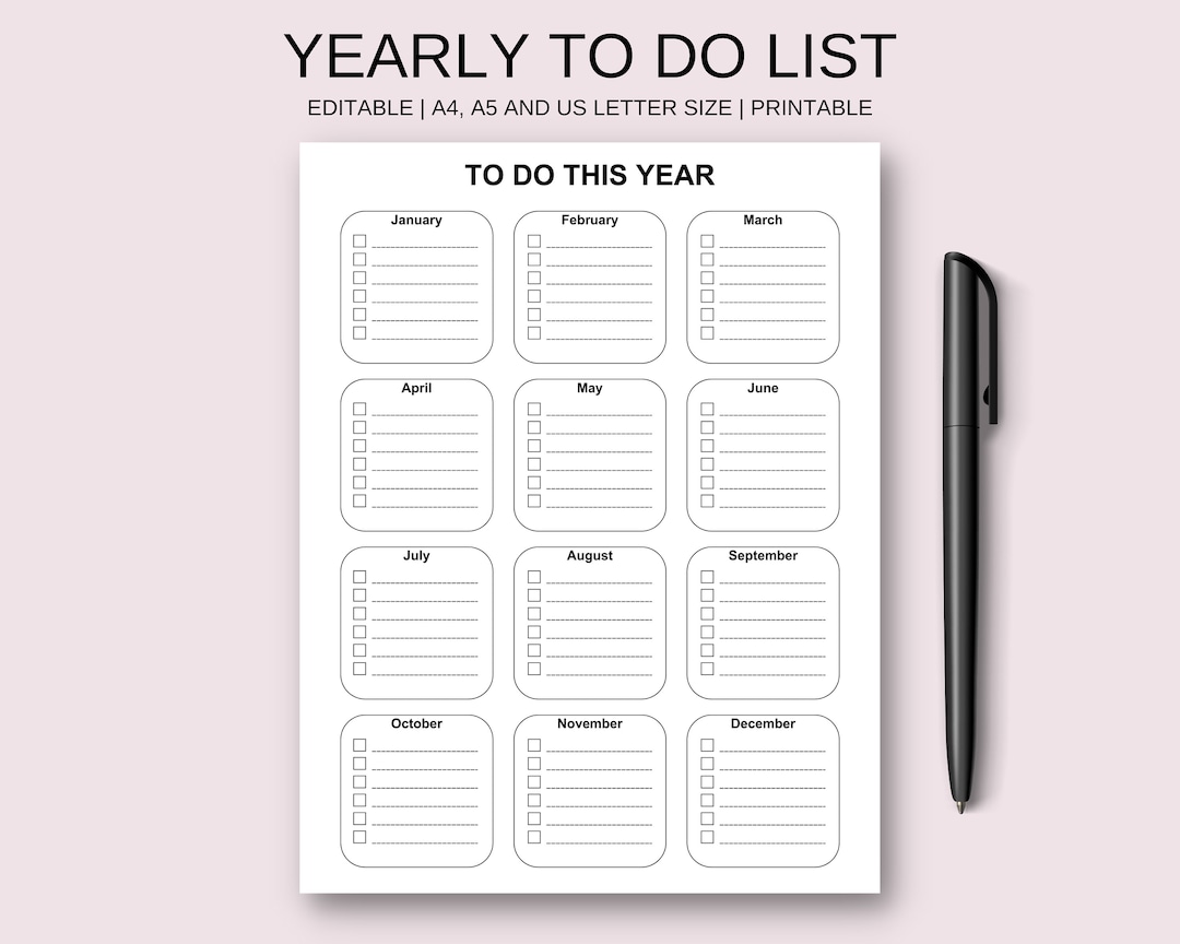 Printable Yearly To-do List Minimalist Yearly Planner PDF - Etsy